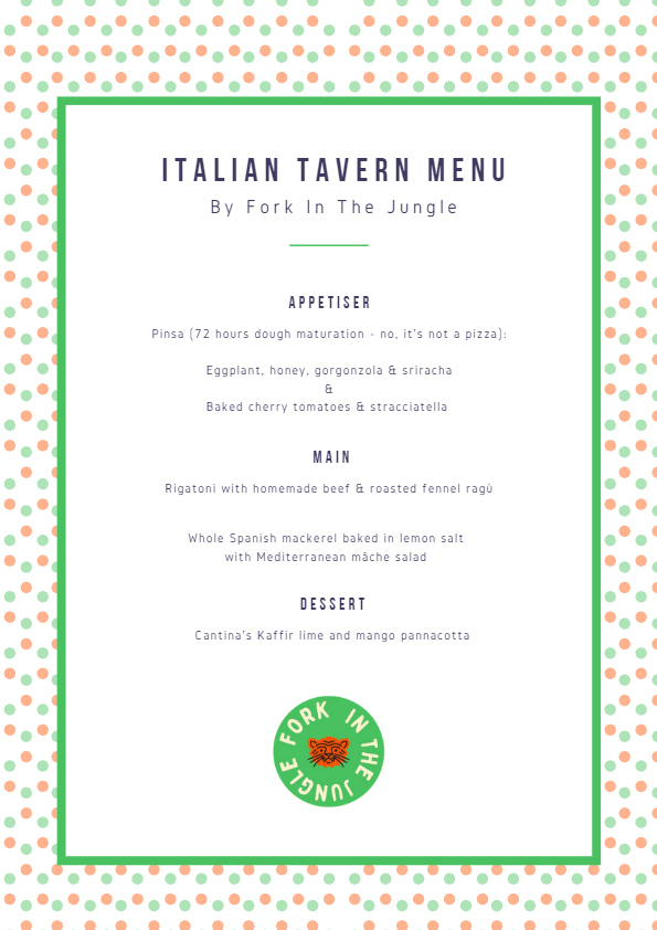 On The Menu | Italian Tavern Crane Dinner Menu